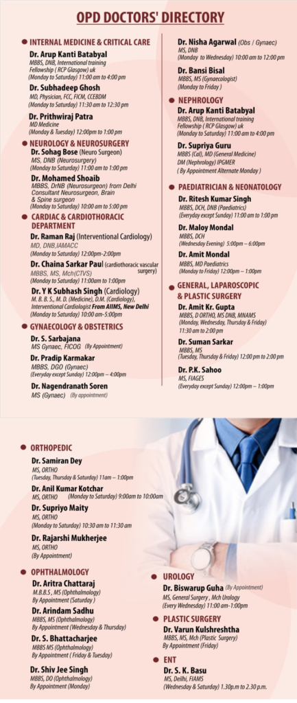 Doctors Timetable - HLG Super Speciality Hospital In Asansol